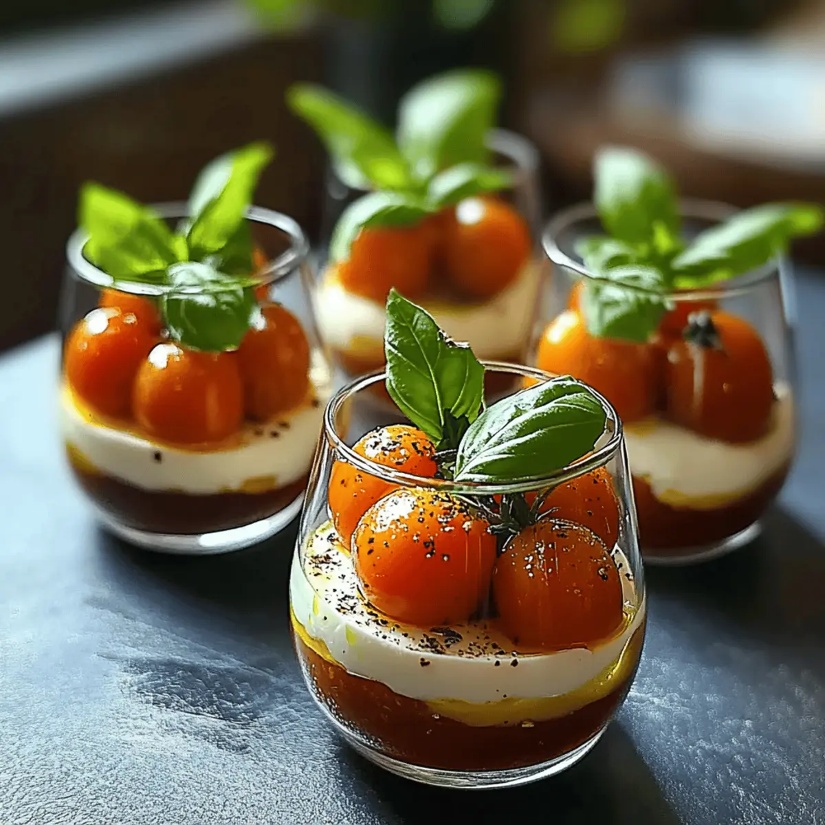 Verrines Apéritives Tomates Cerises Confites, Mozzarella et Basilic ...